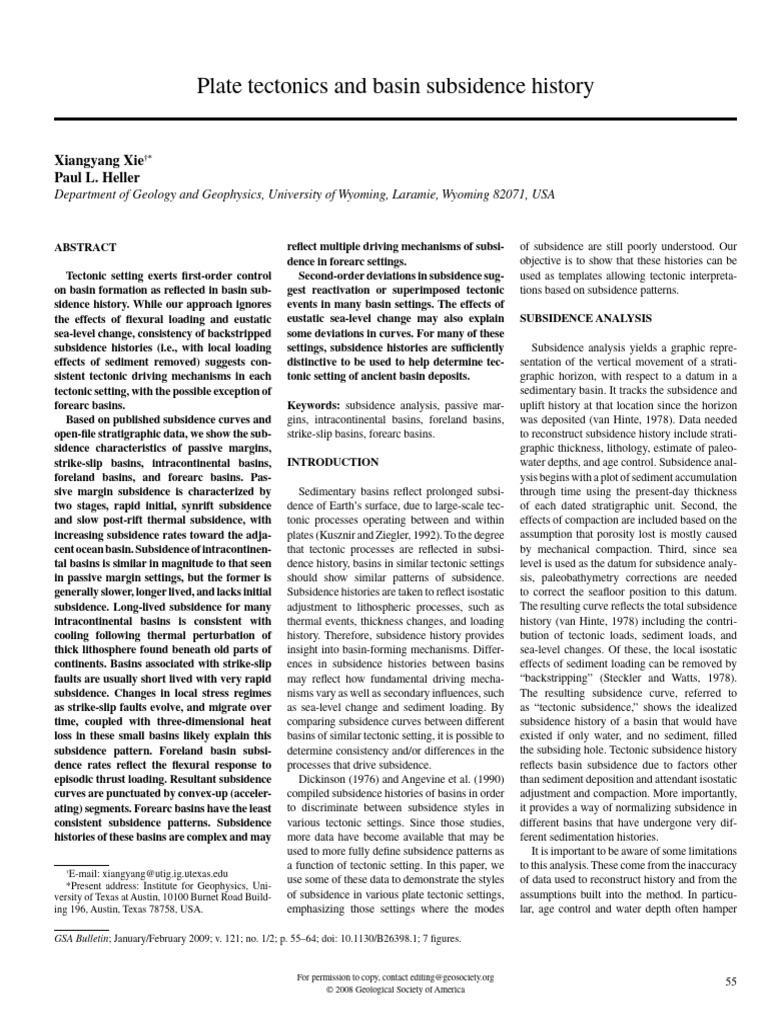 Plate Tectonics and Basin Subsidence History | PDF | Sedimentary Basin ...