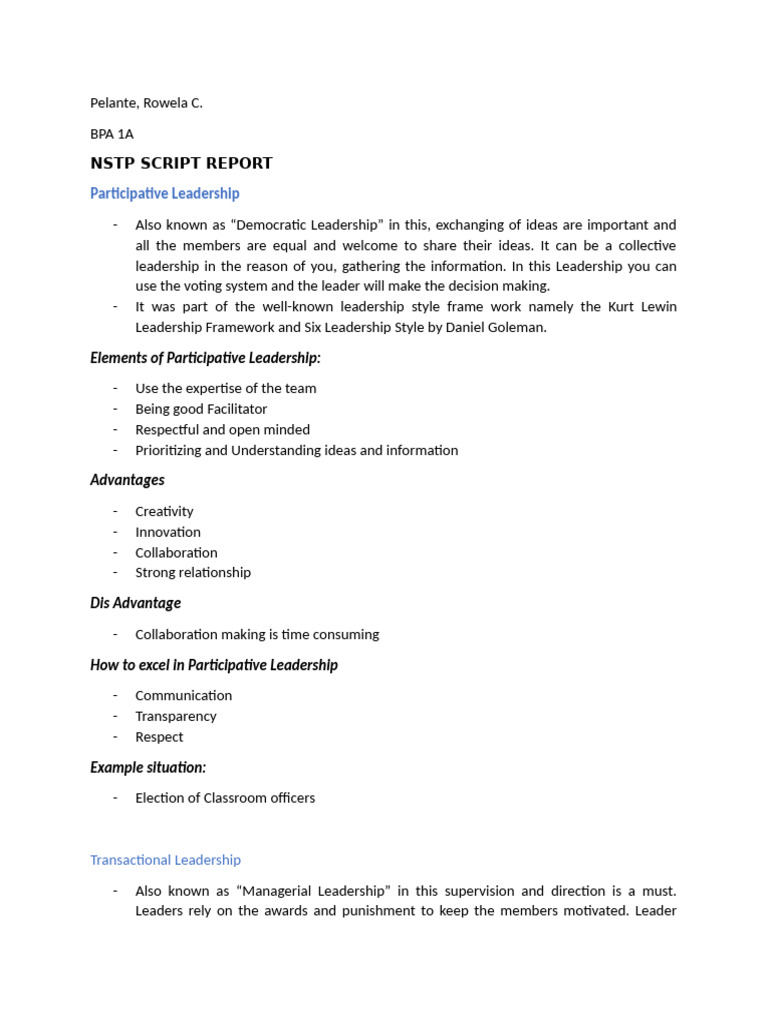 Pelante NSTP Script | PDF