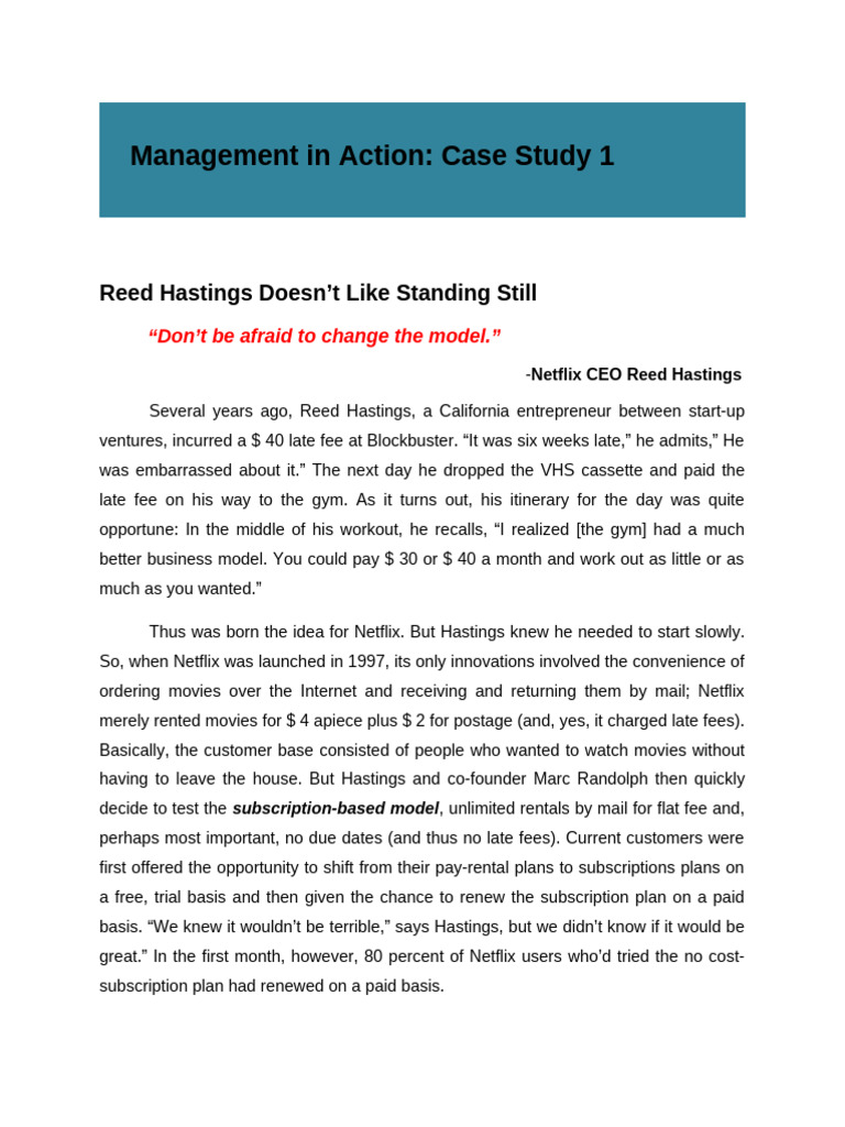 CASE Chapter 1 Understanding the Managers Job | PDF