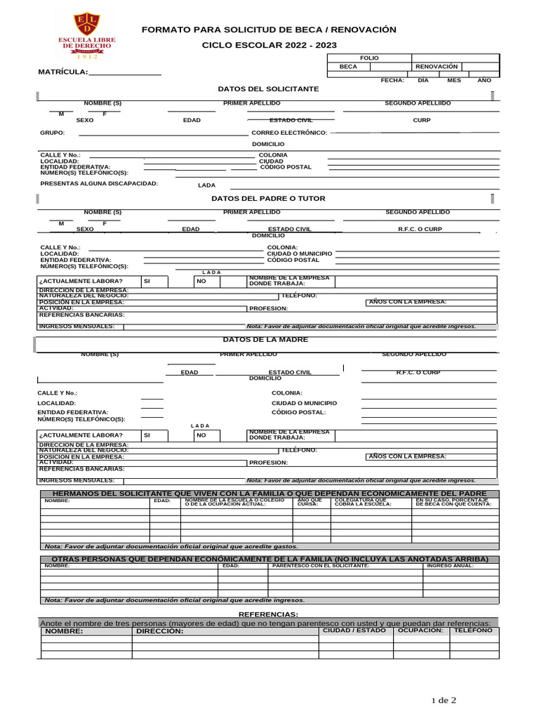 Formato Eld Solicitud de Beca | PDF
