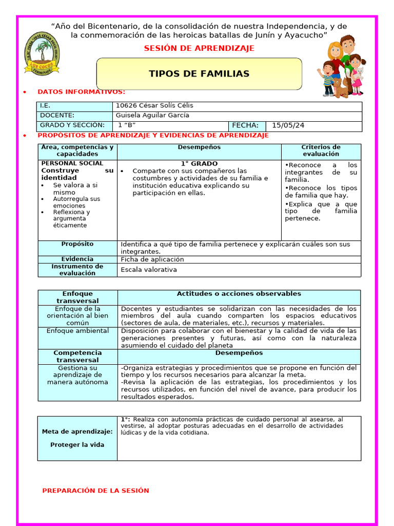 1º U3 s1 Sesion d1 Ps Tipos de Familia | PDF