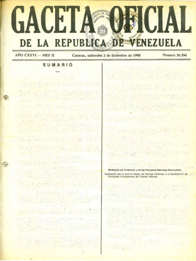 GO 36594 Del 02-12-1998 Res 334 Conformidad Del Certificado de Fuentes ...