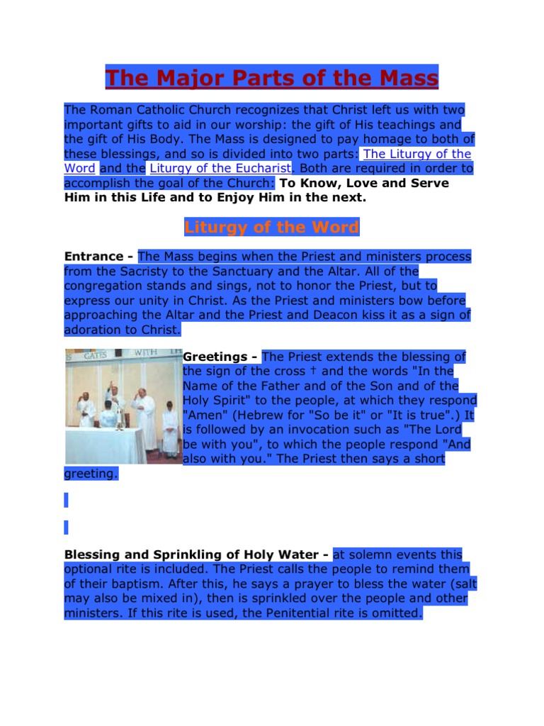 The Major Parts of The Mass | PDF | Mass (Liturgy) | Eucharist