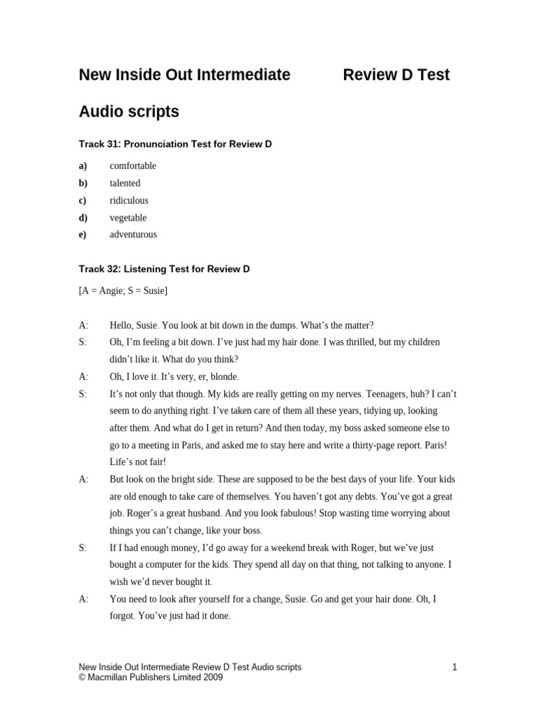 Review D Test Audio Scripts | PDF