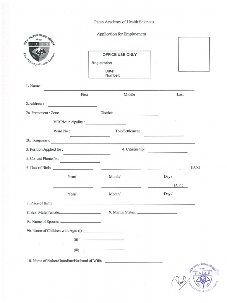 PAHS Application Form | PDF