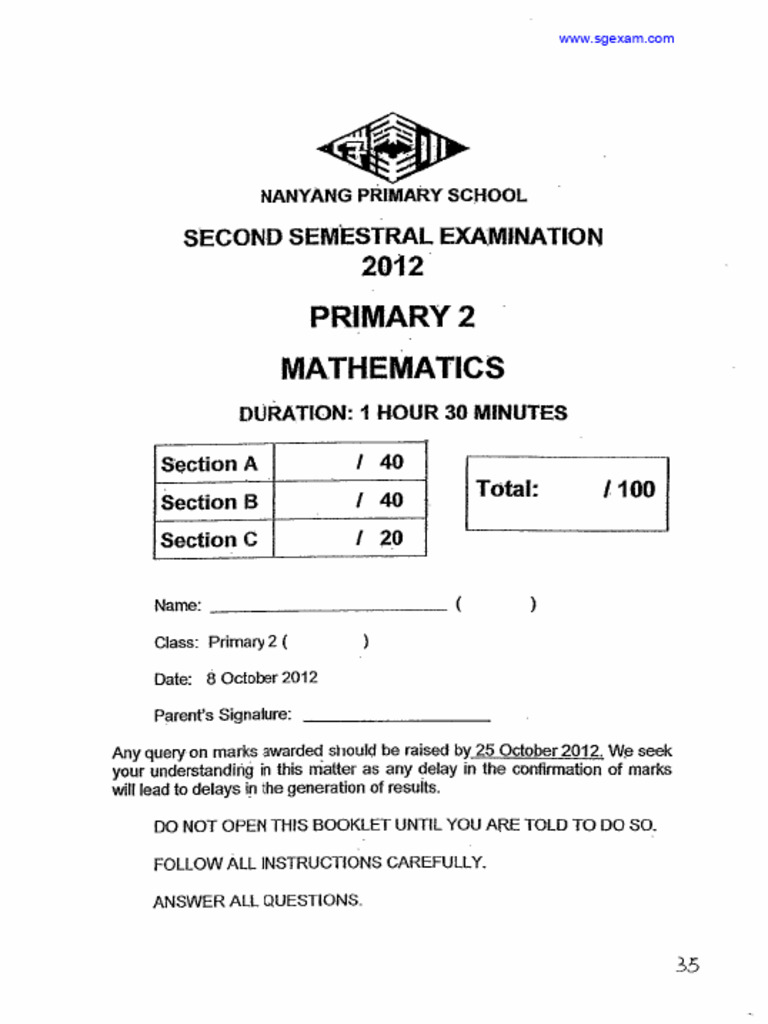 2012 P2 Maths SA2 Nanyang | PDF