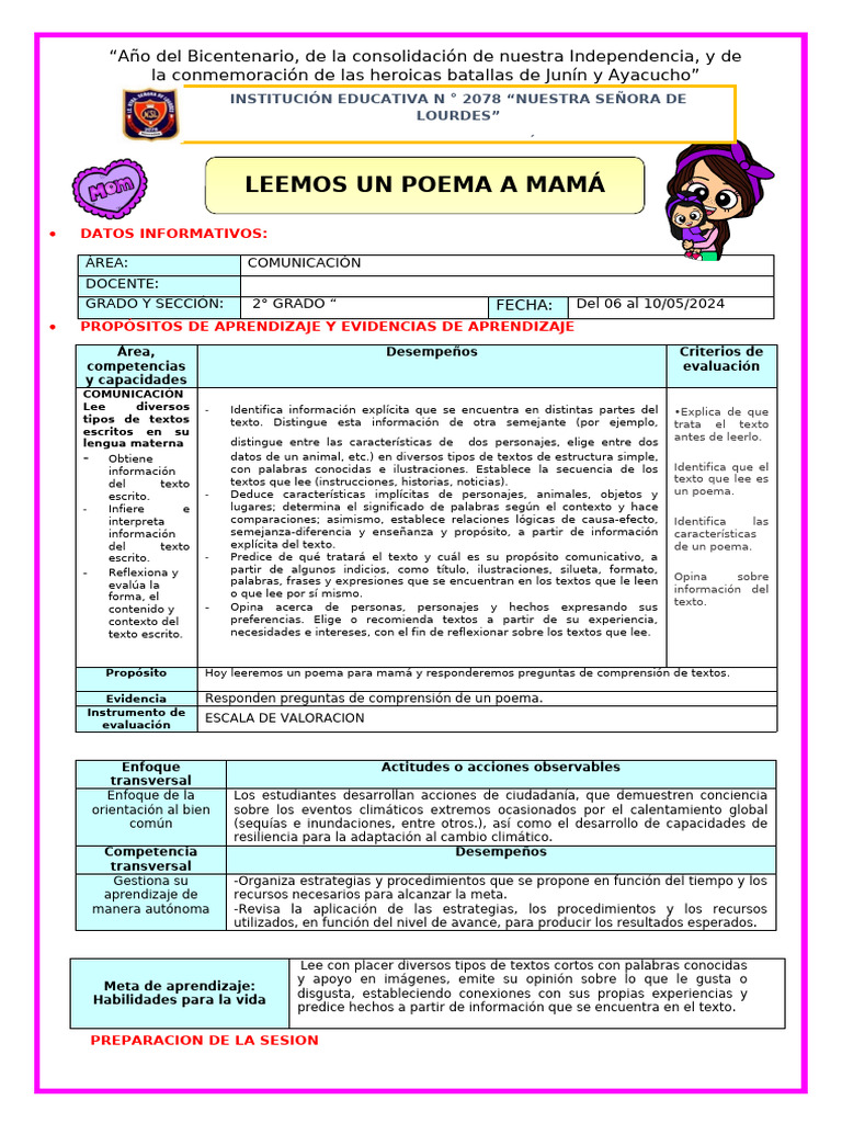 s9 Sesion Com-Leemos Un Poema A Mamà | PDF s9 Sesion Com-Leemos Un Poema A Mamà | PDF