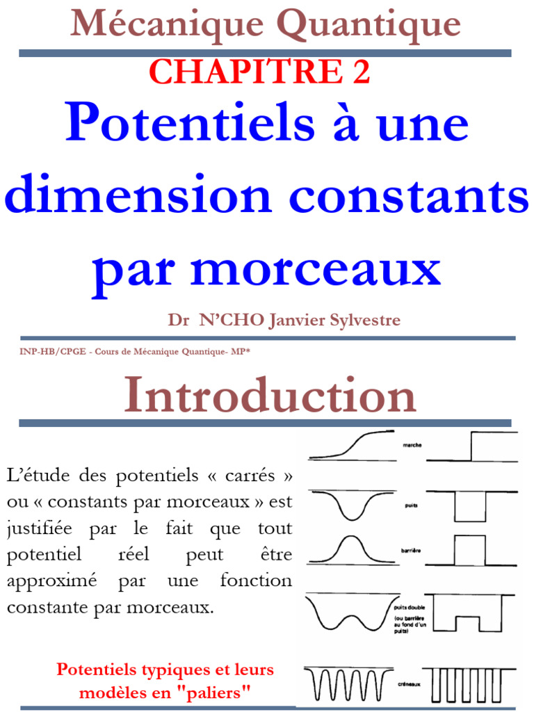 Mecanique Quantique - Chapitre 2-Potentiels À Une Dimension Constants Par Morceaux | PDF