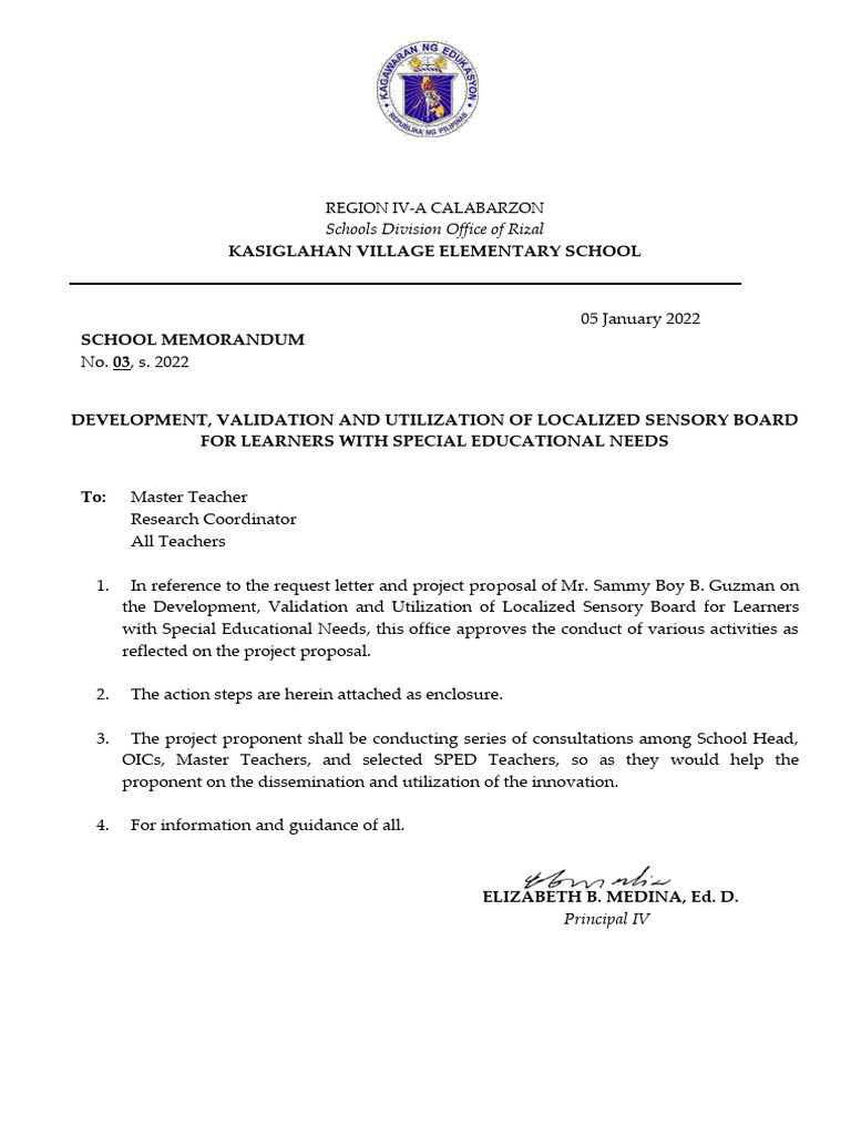School MEMO No. 03 S. 2022 Development, Validation, and Utilization of ...