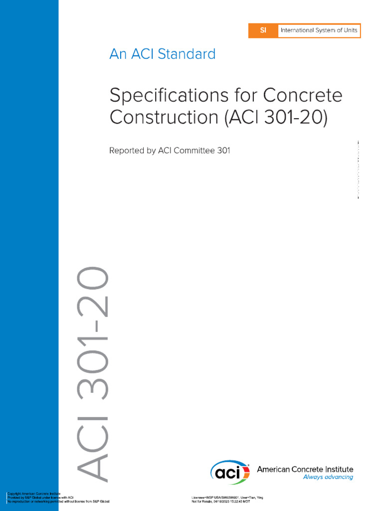 ACI 301-20 - SPECIFICATIONS FOR STRUCTURAL CONCRETE (SI Units) | PDF
