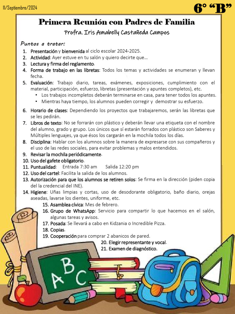 Primera Junta Con Padres de Familia LISTO PARA IMPRIMIR | PDF