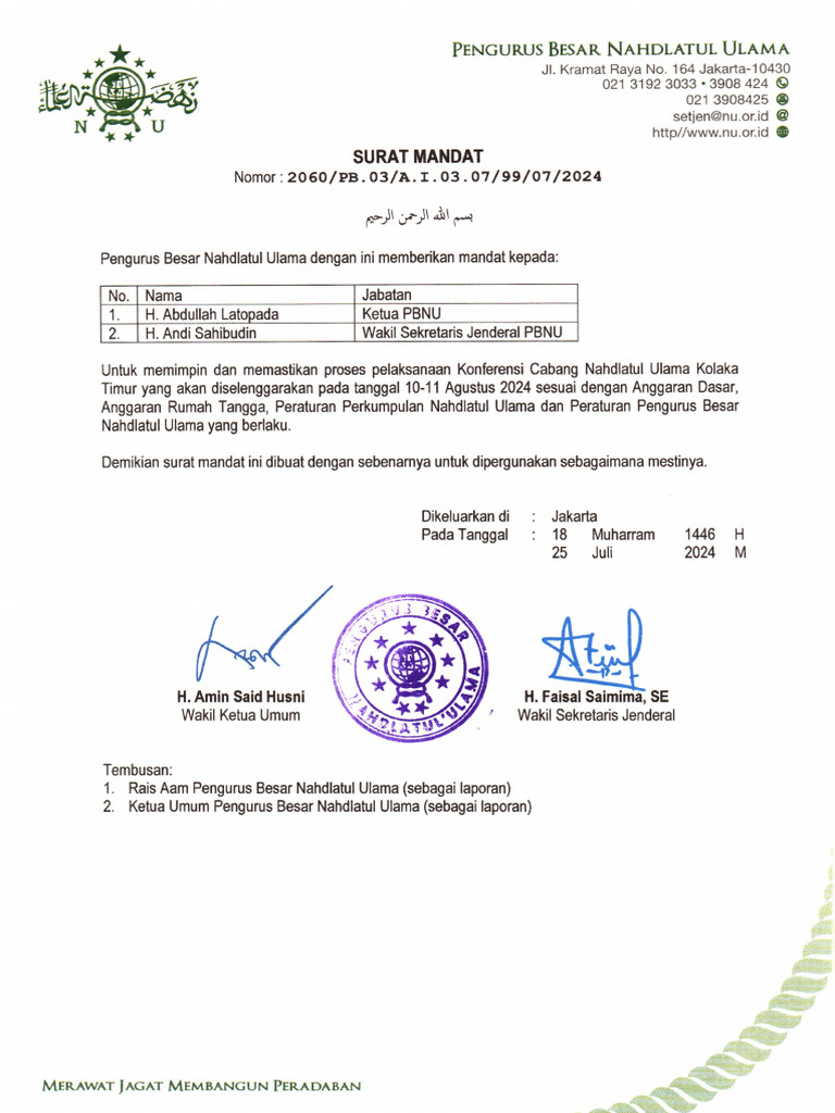 Kelengkapan Dokumen Permohonan SK PCNU Kolaka Timur Masa Khidmad 2024 ...