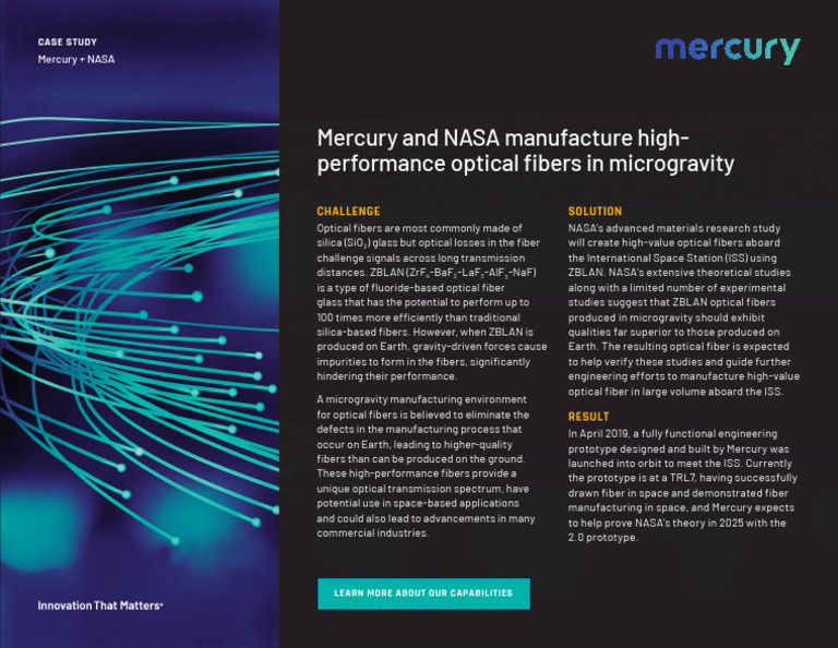 Case Study Nasa Manufacturing Optical Fibers in Microgravity | PDF