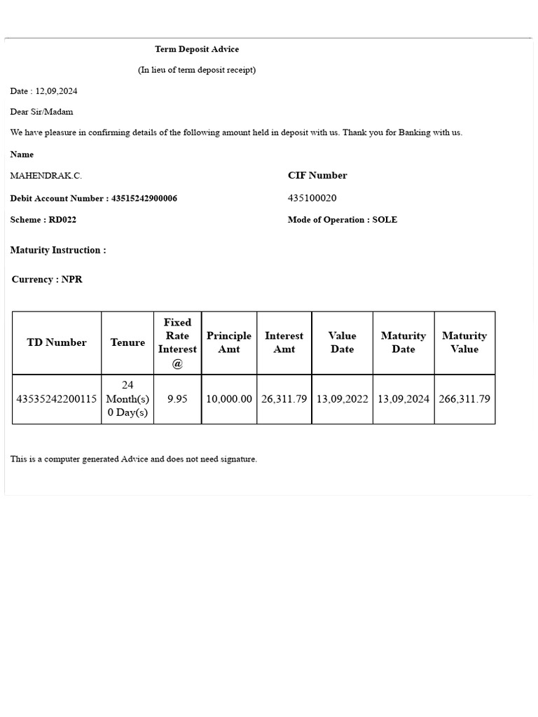 Sbi Yono FD Certificate | PDF