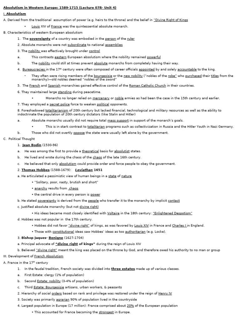 Word Doc GN For Lecture 07R - Absolutism in Western Europe-1 | PDF
