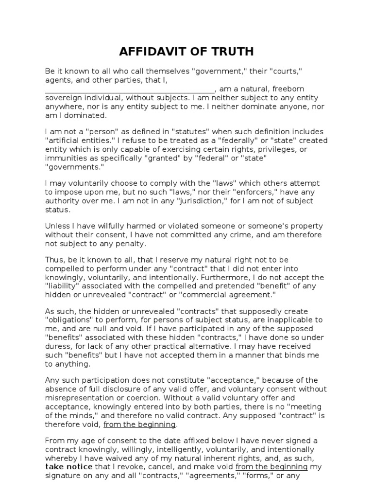 Affidavit of Truth | PDF | Offer And Acceptance | Consent
