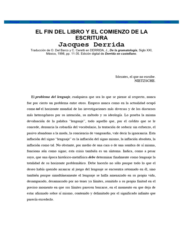 El Fin Del Libro y El Comienzo de La Escritura | PDF