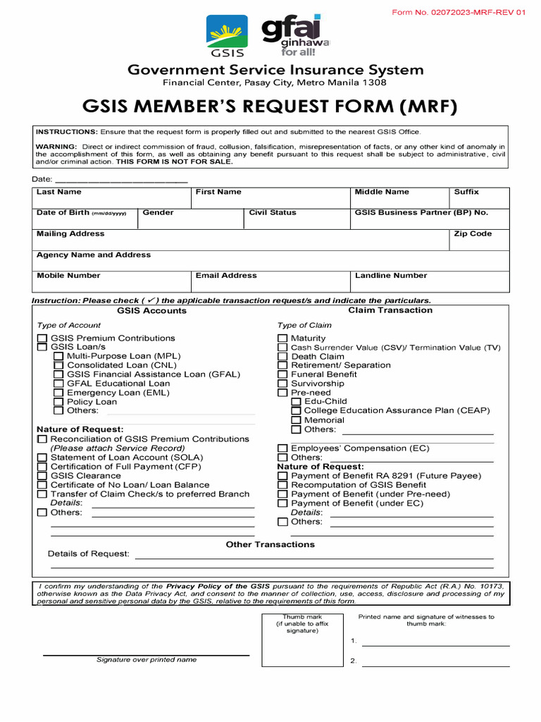 20230315-GSIS_Members_Request_Form_fillable | PDF
