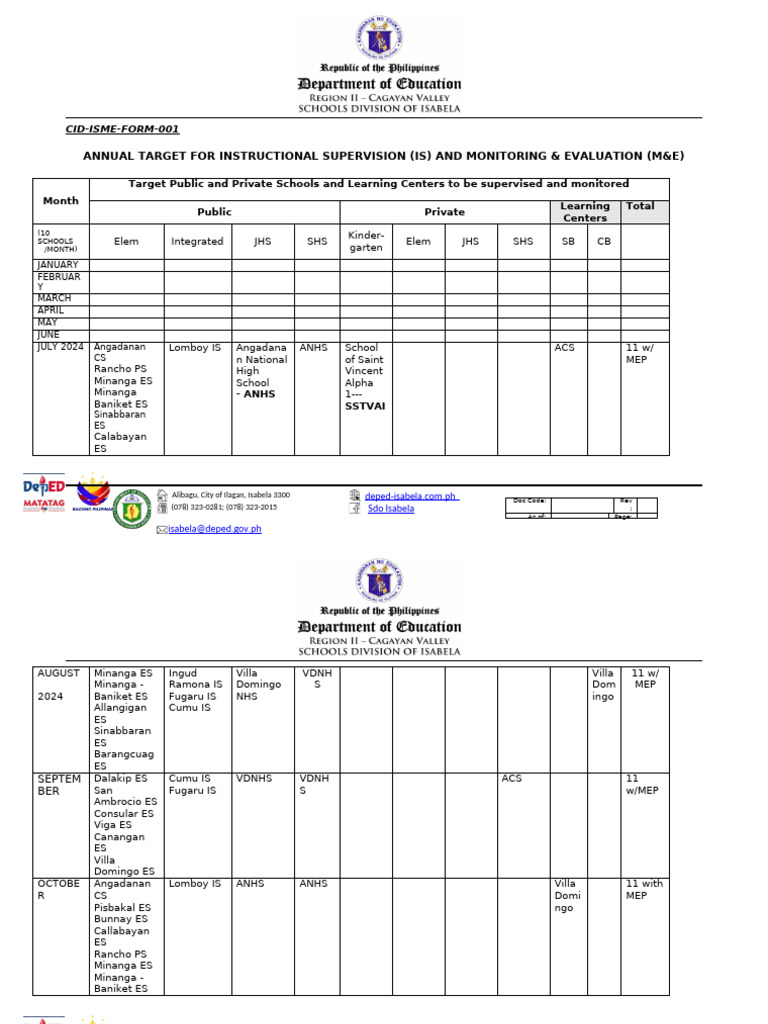 CID ISME FORM 001 Annual Instructional Supervisory Calendar EDITED 1 1 ...