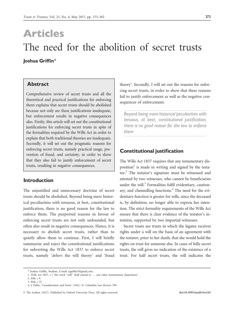 The Need For The Abolition of Secret Trusts | PDF