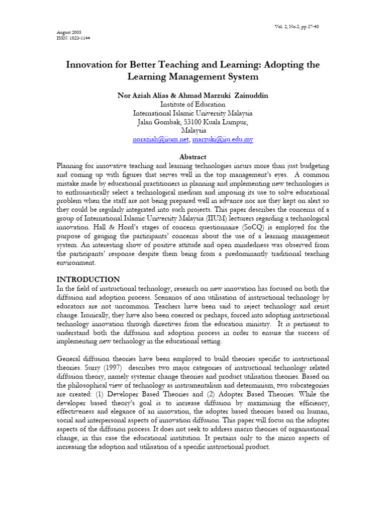 Innovation For Better Teaching and Learning - Adopting The LMS | PDF