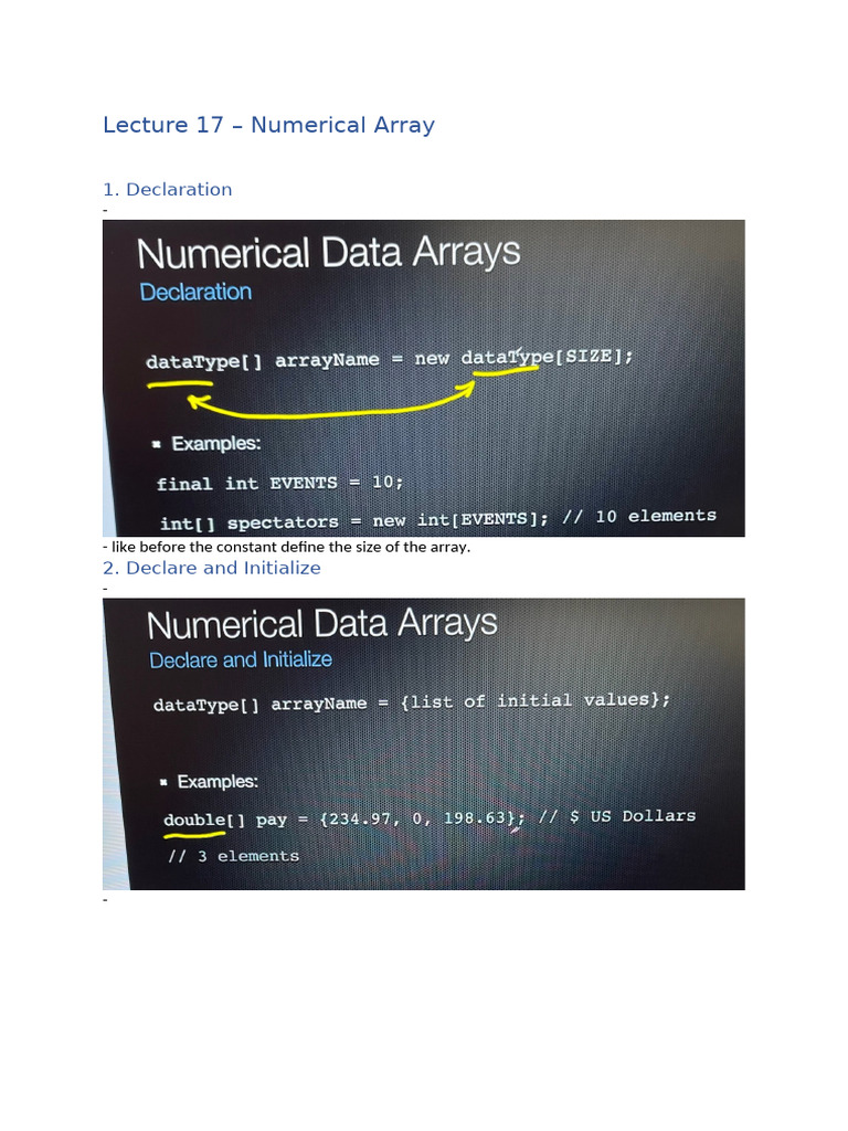 Lecture 17 - Numerical Array | PDF