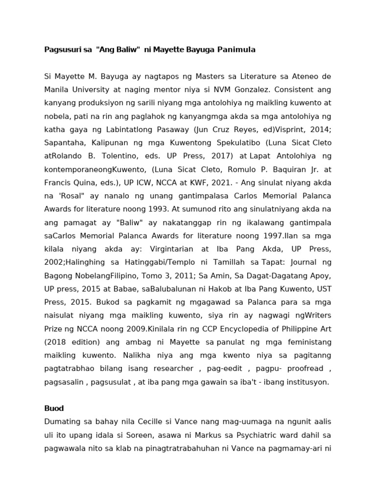 Pagsusuri Sa Kwento | PDF