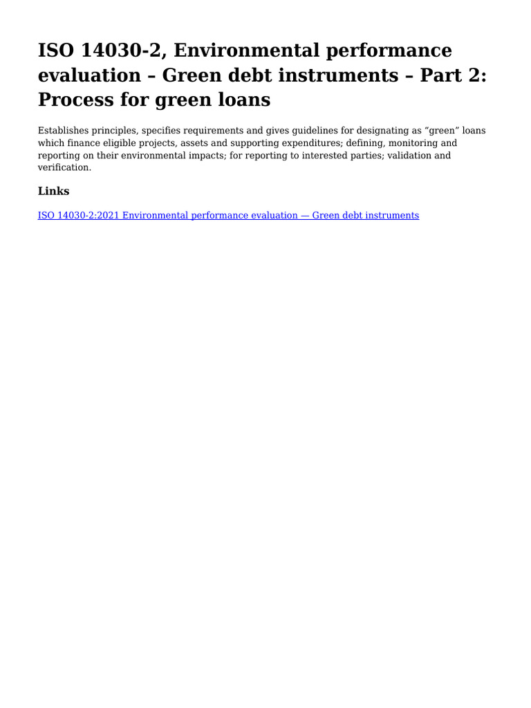 Iso 14030 2 Environmental Performance Evaluation Green Debt Instruments ...
