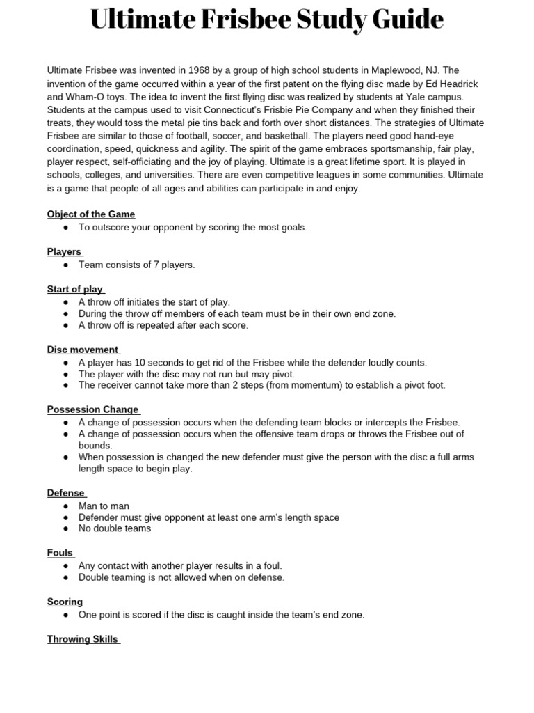 Ultimate Frisbee Study Guide | PDF