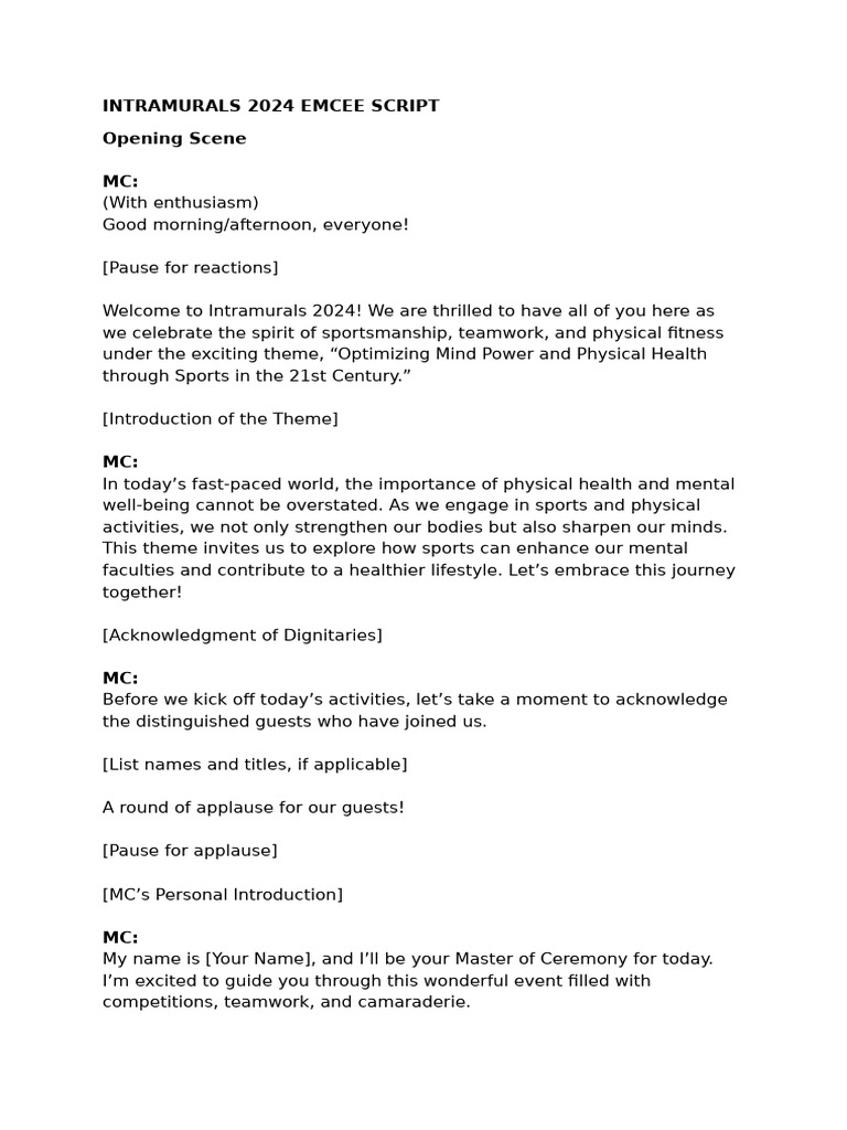 INTRAMURALS 2024 EMCEE SCRIPT Solo | PDF