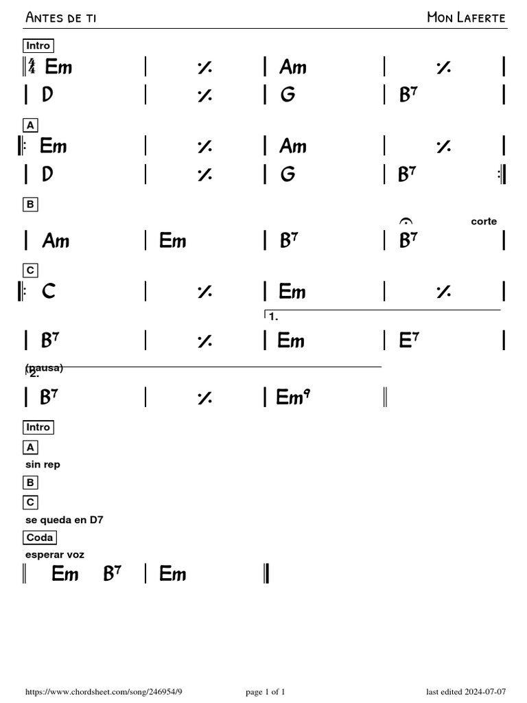 Antes-De-Ti-Mon-Laferte-Chart (Em) | PDF