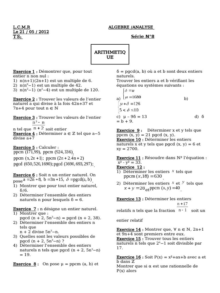 Série N°8 Arithmétique | PDF