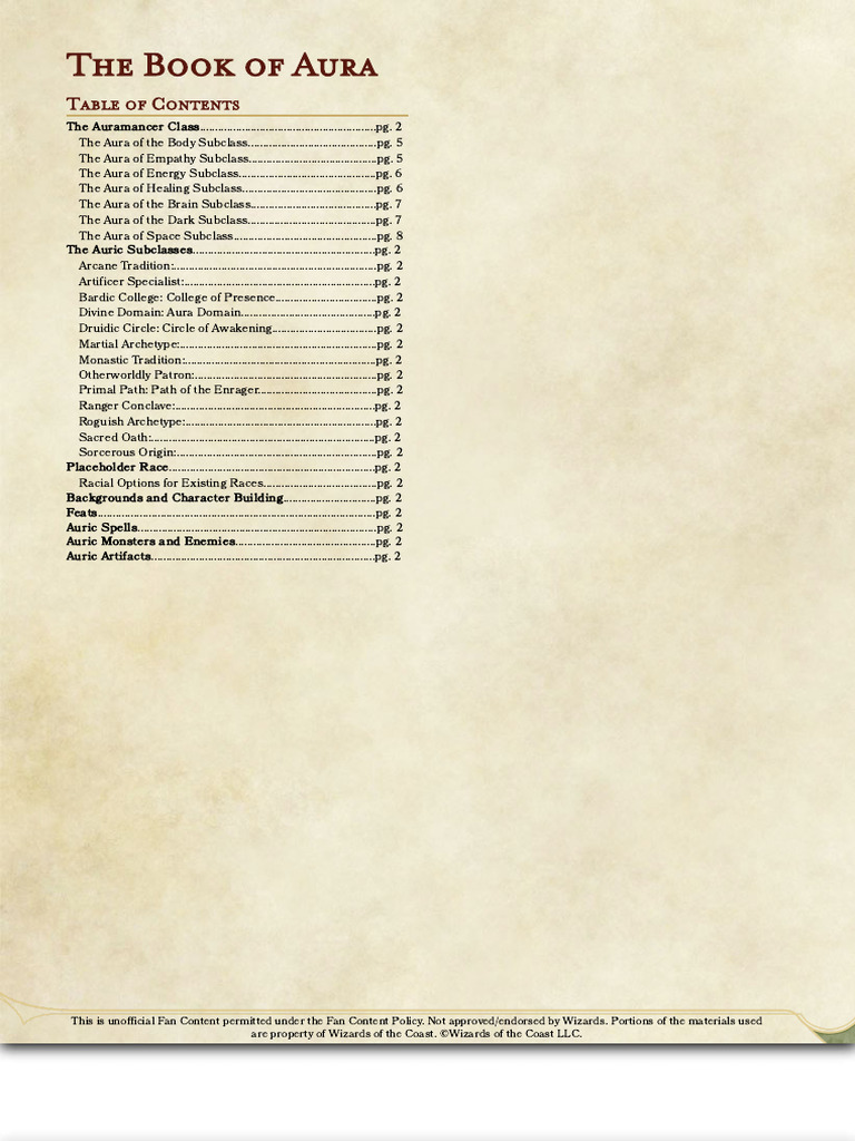 The Auramancer - GM Binder | PDF