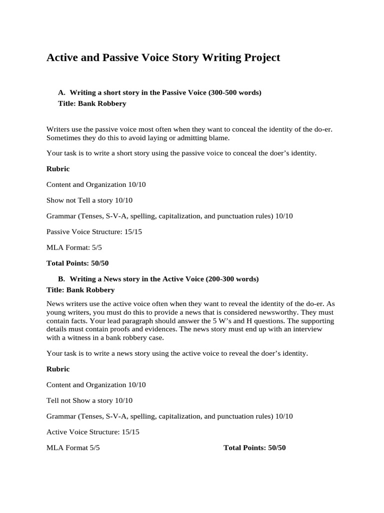 Active and Passive Voice Story Writing Project | PDF