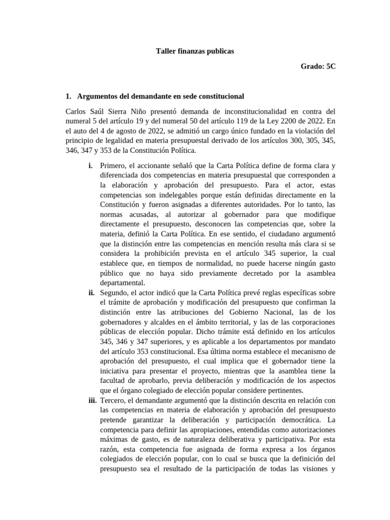 Taller de Finanzas Publicas | PDF | Presupuesto | Finanzas y administración del dinero