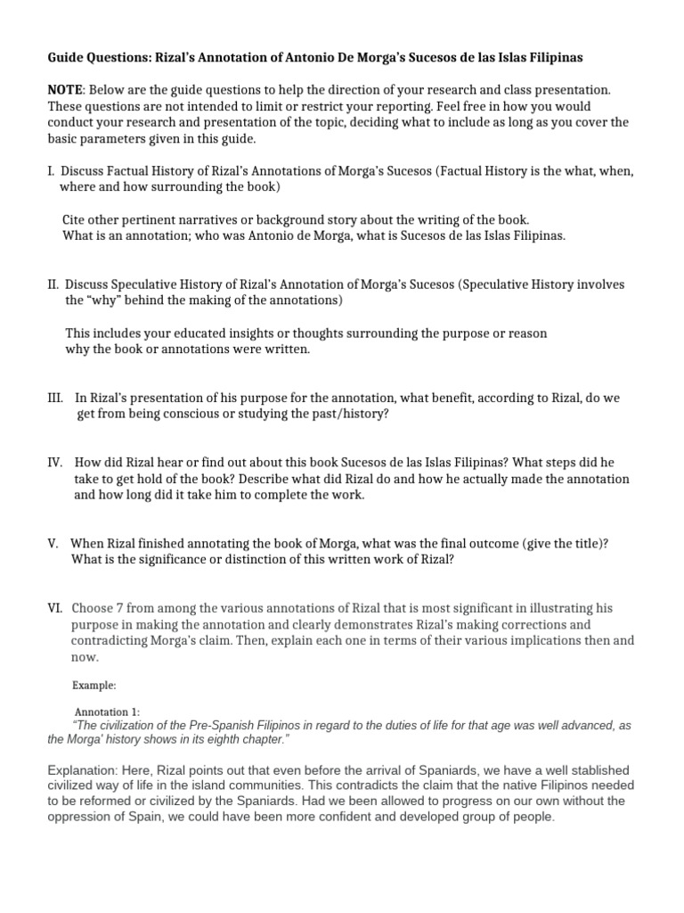 Rizals Annotations of Morga Guide Questions | PDF