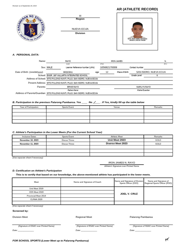 2020 Athlete Record | PDF