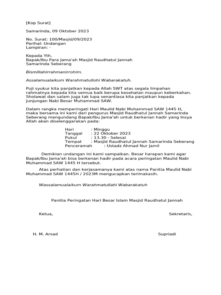 Draft Surat Undangan Maulid | PDF