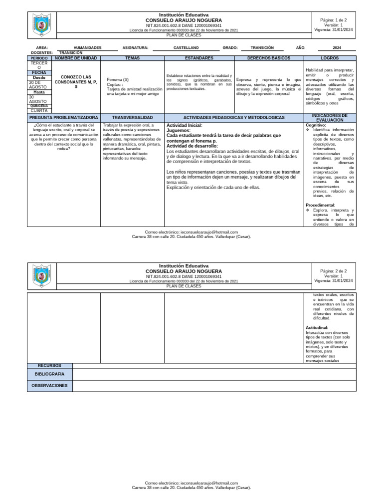 Plan de Clase Lengua Castellana | PDF | Comunicación | Comunicación humana