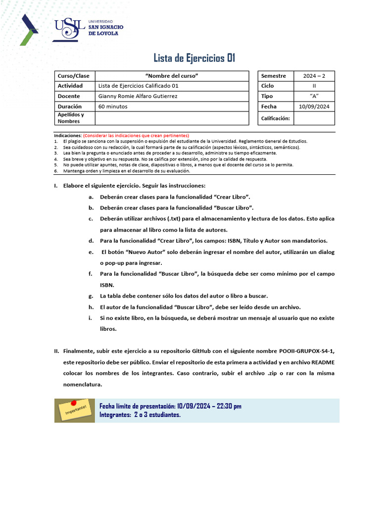 (05!24!2) 04 - Lista de Ejercicios 01 | PDF