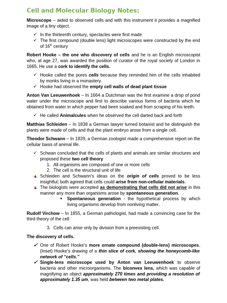 Cell and Molecular Biology Notes | PDF