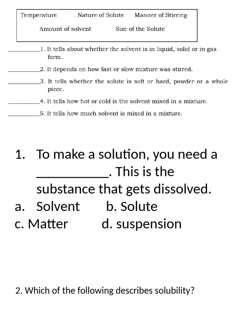 Factors Affecting Solubility Quiz | PDF