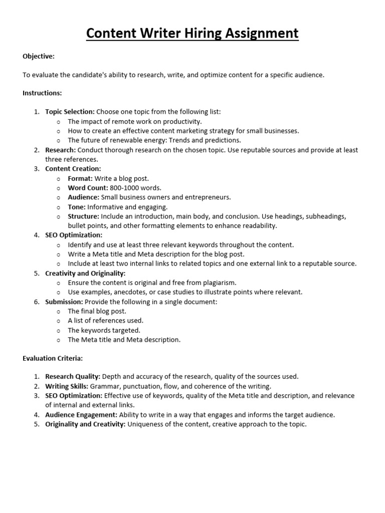 Content Writer Hiring Assignment (1) | PDF