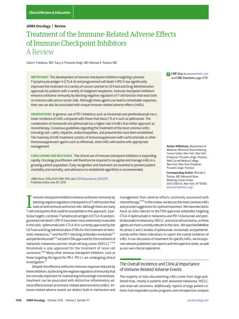 Treatment of The Immune-Related Adverse Effects JAMA | PDF