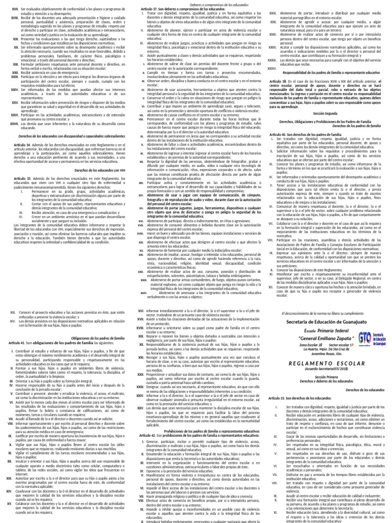 05 Triptico Del Reglamento Escolar 2324 Ok | PDF