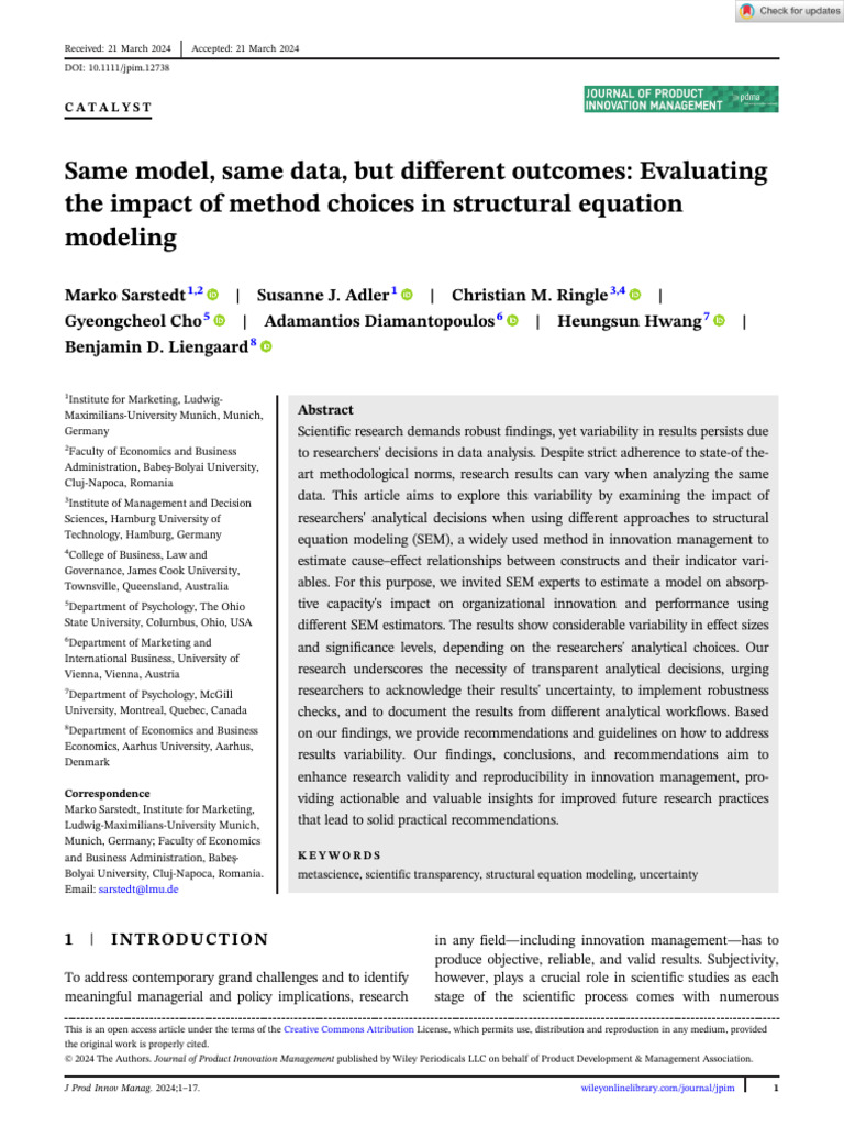 J of Product Innov Manag - 2024 - Sarstedt - Same model same data but different outcomes ...