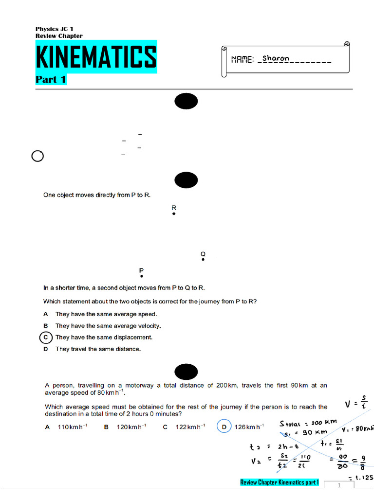 Review Chapter Kinematics 01 | PDF