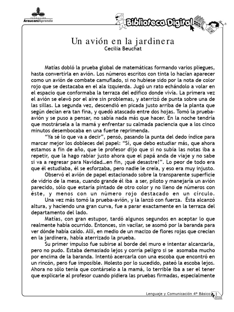 Cuento - Un Avión en La Jardinera - Cecilia Beuchat | PDF