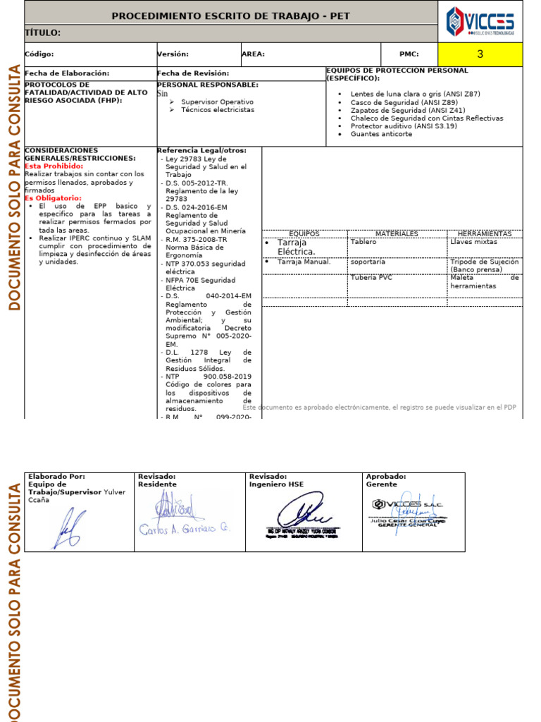 04 PET-VSC-OE-003 Preformado e Instalado de Tuberia PVC | PDF