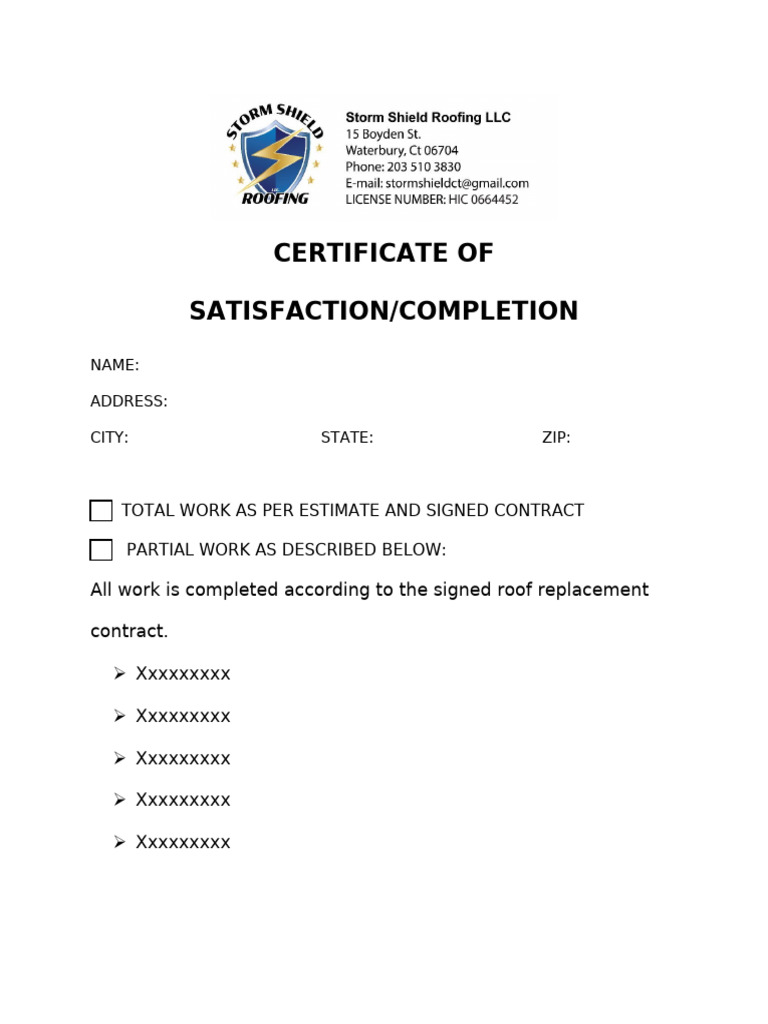 Certificate of Satisfaction/Completion | PDF